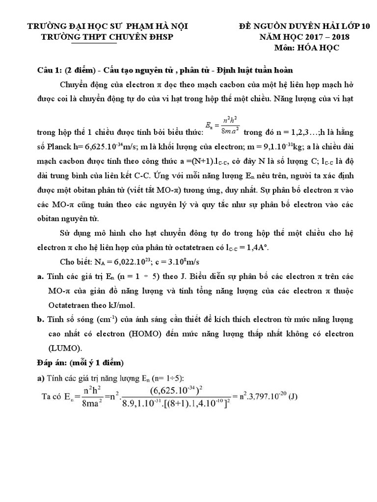 De Nguon Duyen Hai Lop 10 Mon Hoa Hoc THPT Chuyen DHSPHN | PDF