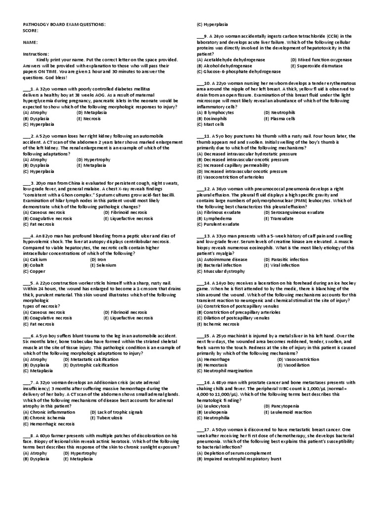 Pathology Board Exam Questions | PDF | Pneumonia | Shock (Circulatory)