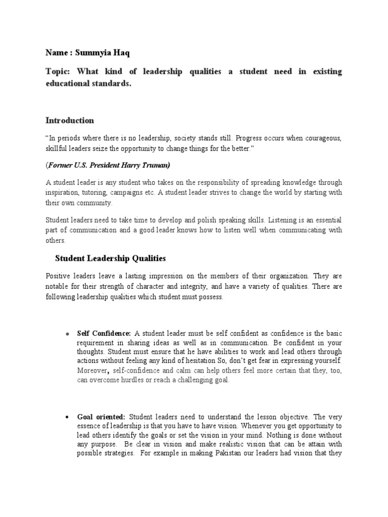 Student Leadership | PDF | Leadership | Goal