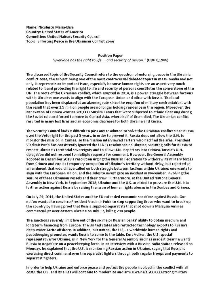 Position Paper USA SC - MUN | PDF | Ukraine | International Sanctions ...