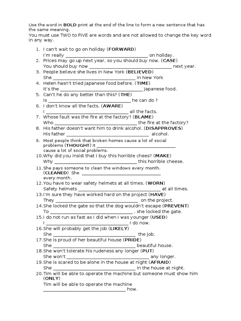 Key Word Transformations | PDF