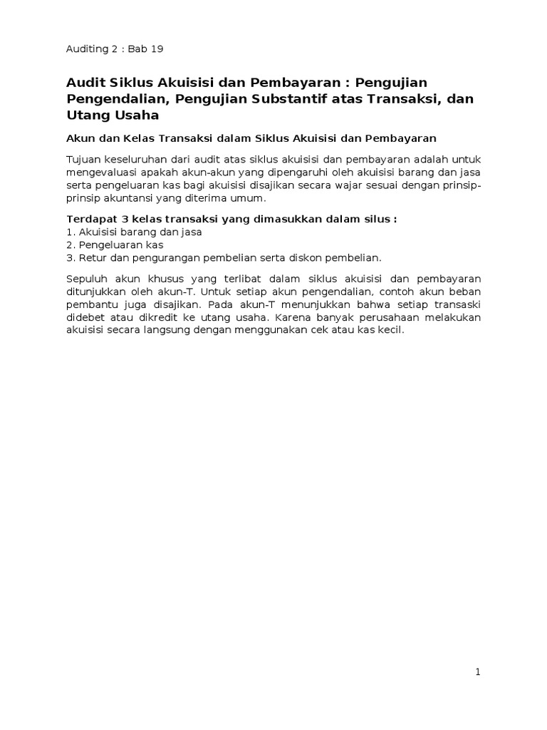 Audit Siklus Akuisisi Dan Pembayaran - Pengujian Pengendalian, Pengujian Substantif Atas ...