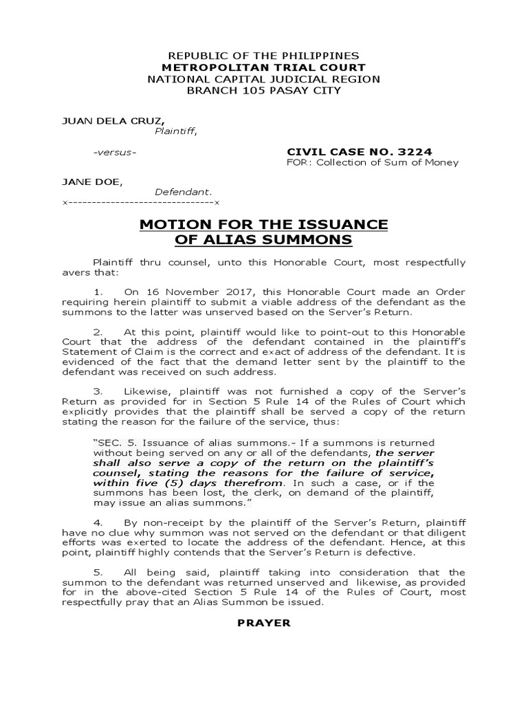 Alias Summons PDF | PDF | Summons | Separation Of Powers