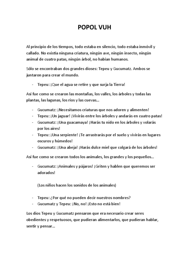 Creación de humanos en el Popol Vuh | PDF | Homo Sapiens