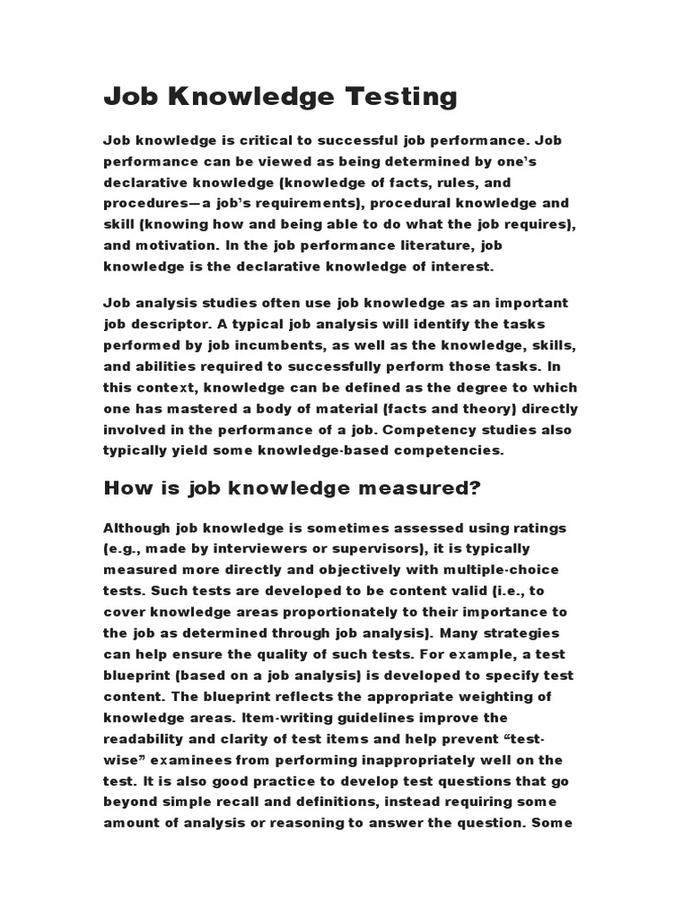 Job Knowledge Testing | Download Free PDF | Validity (Statistics ...