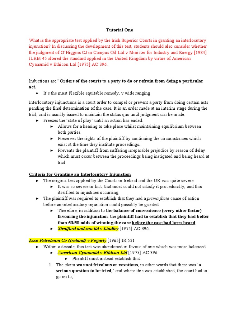 Interlocutory Injunctions in Irish Law | PDF | Injunction | Defamation
