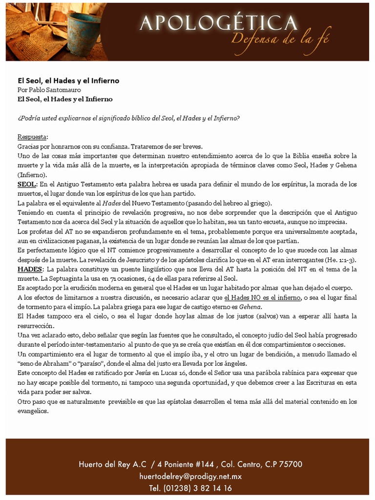 El Seol El Hades y El Infierno PDF | PDF | Infierno | La resurrección de Jesús