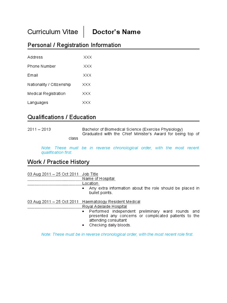 Doctor CV Template | PDF | Hospital | Physician