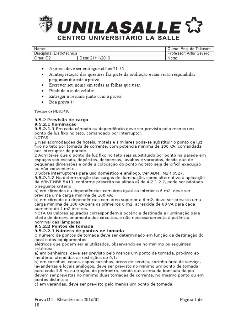 Prova G2 Eletrotécnica - Tabelas em Formato Editável | PDF | Engenharia de Energia | Potência ...