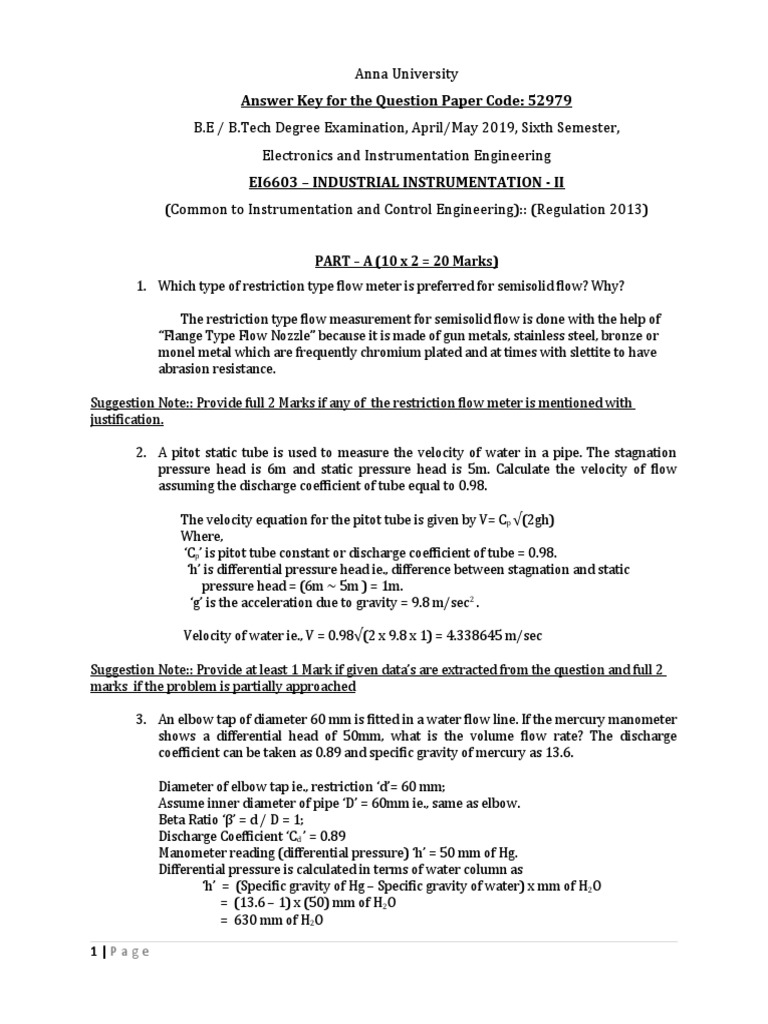 EI6603 - Industrial - Instrumentation - II - University - QP - Answer ...