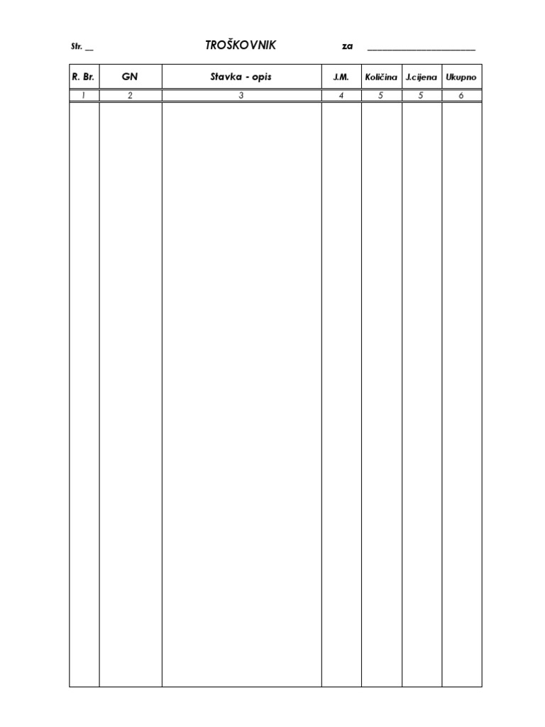 Obrazac Troskovnik PDF | PDF