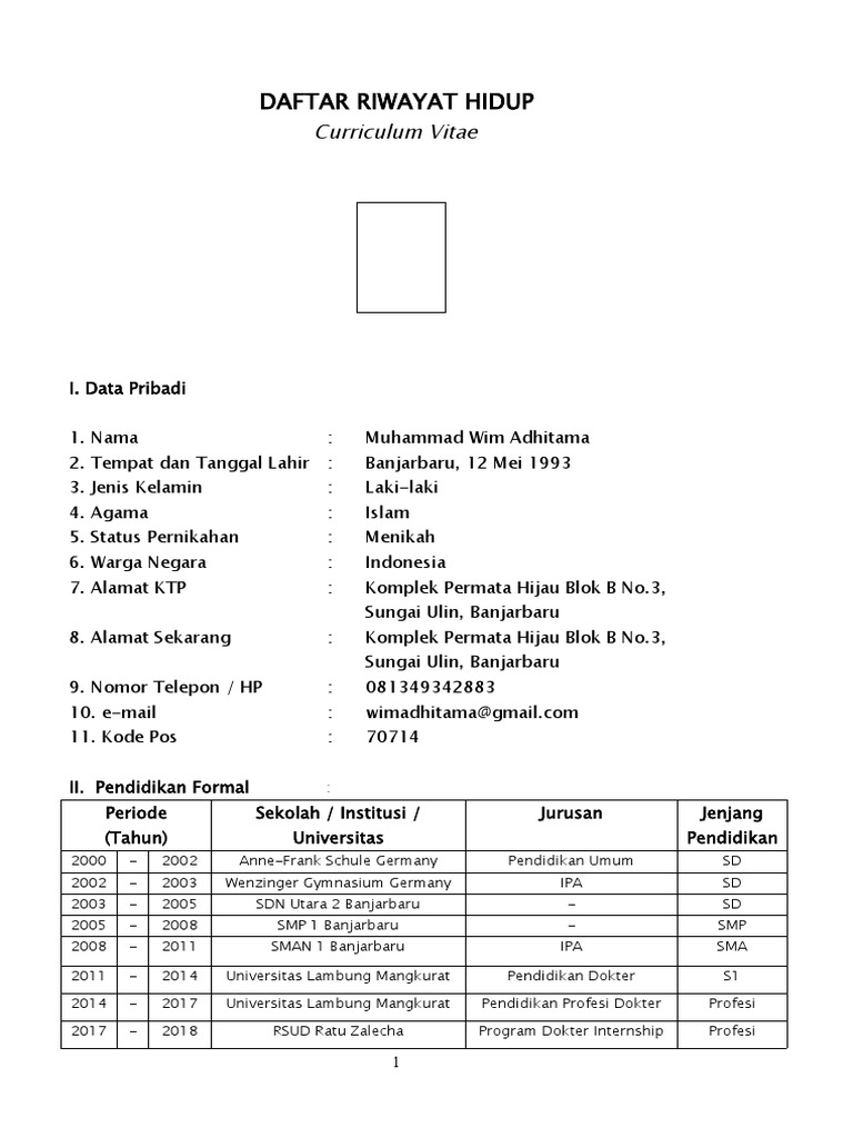 CV Dokter Umum Banjarbaru | PDF