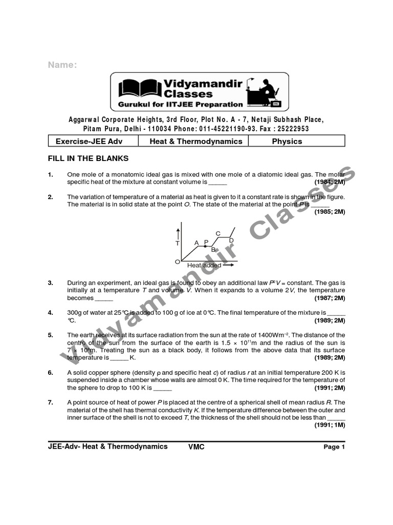 VMC Advanced Questions | PDF | Temperature | Gases
