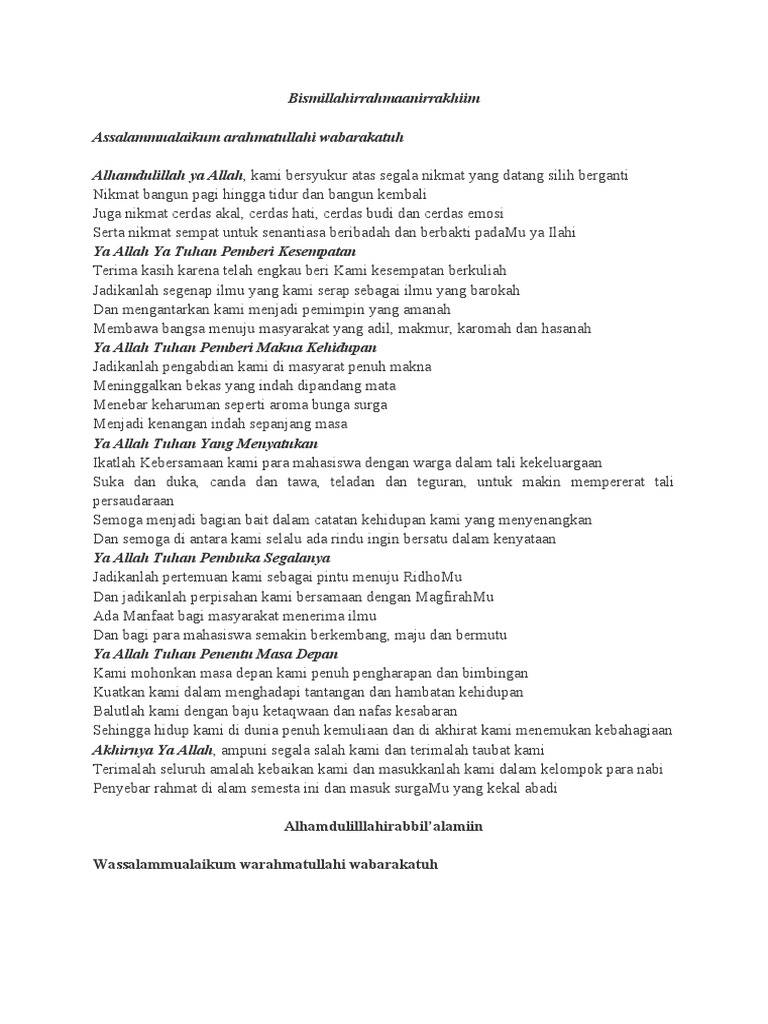 Doa Serah Terima Mahasiswa KKN | PDF