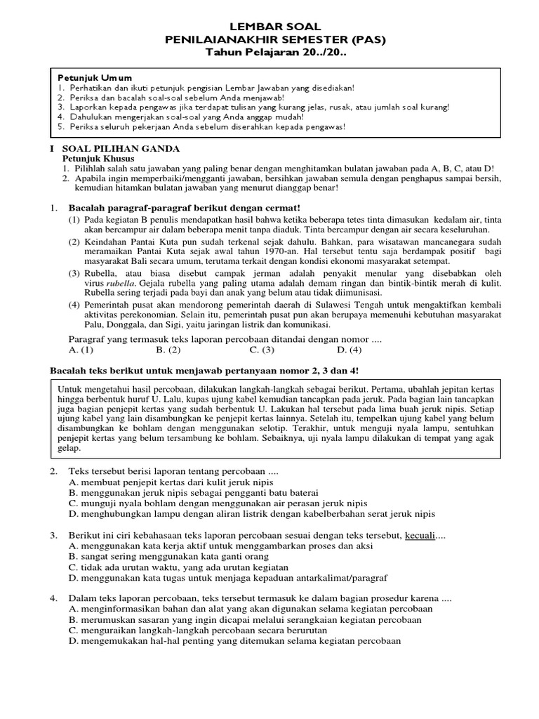 Soal PAS B.Indo Kelas 9 K13 | PDF
