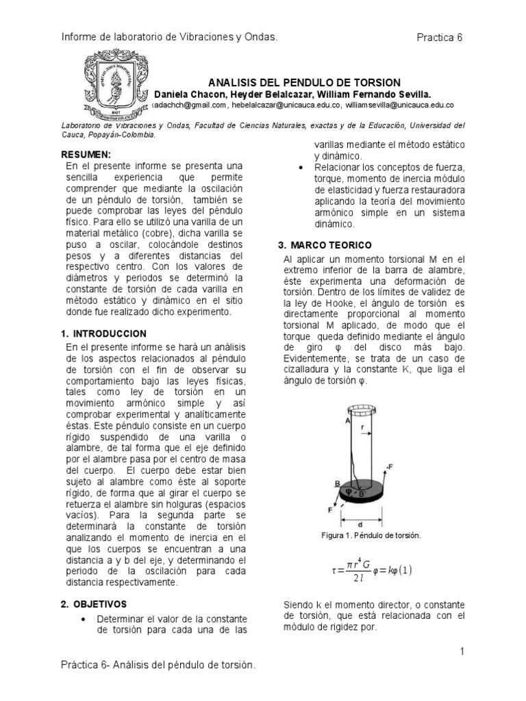 Pendulo de Torsion | PDF | Oscilación | Péndulo