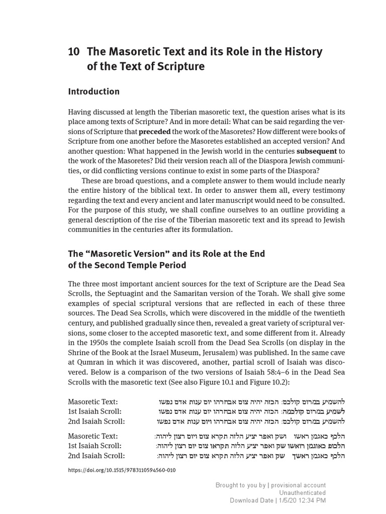 The Rise and Spread of the Tiberian Masoretic Text: An Outline of the ...