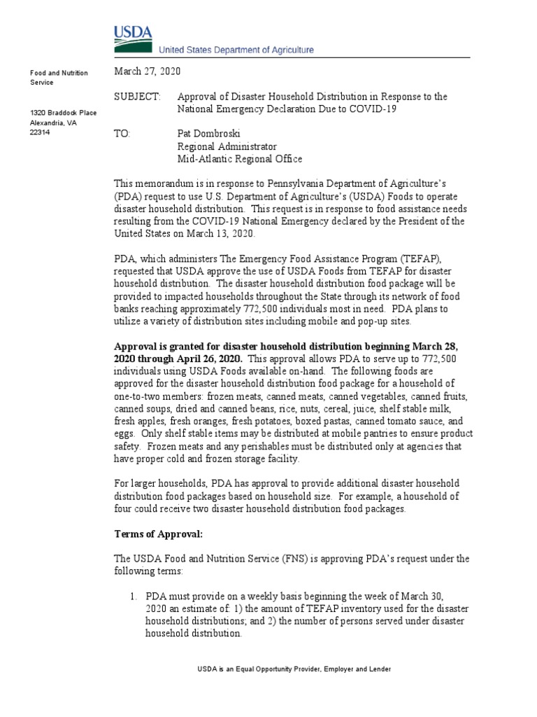 03.28.20 USDA To PDA Response Letter | PDF | United States Department ...