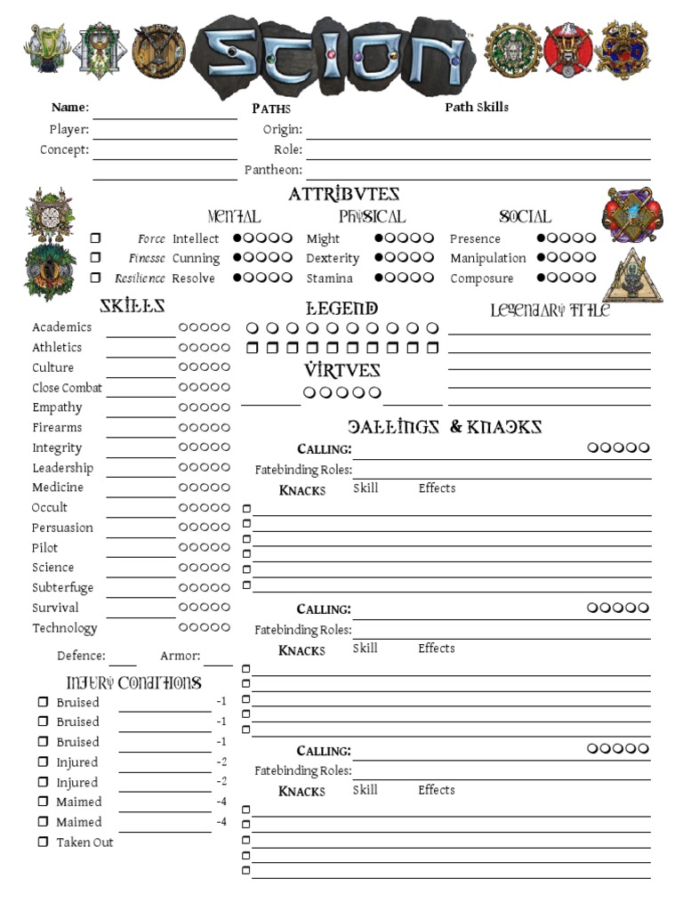Scion 2E Character Creation Sheet | PDF | Behavioural Sciences | Cognition