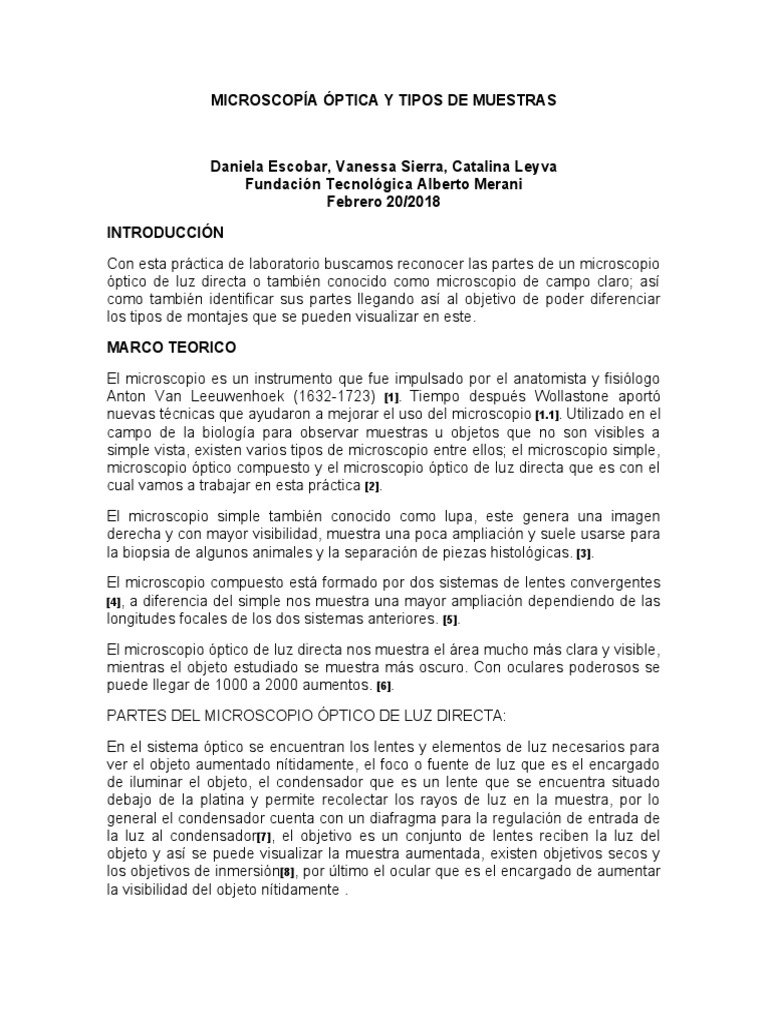 Microscopía óptica: partes y muestras | PDF | Microscopio | Óptica