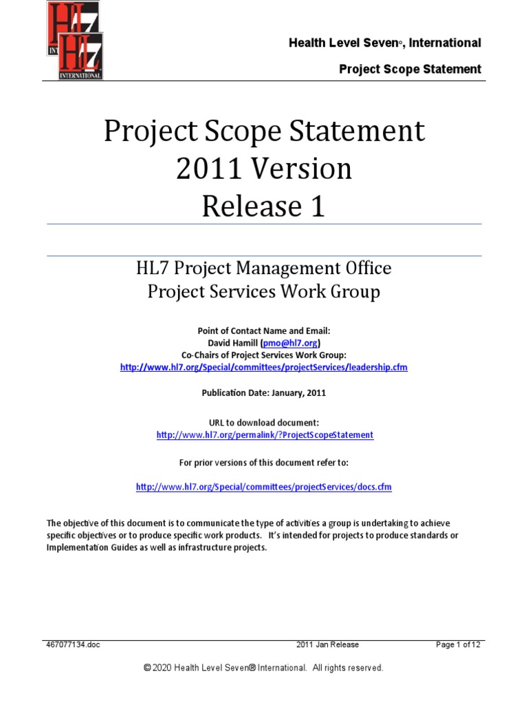 HL7 Project Scope Statement V2011jan Template With Instructions | PDF ...