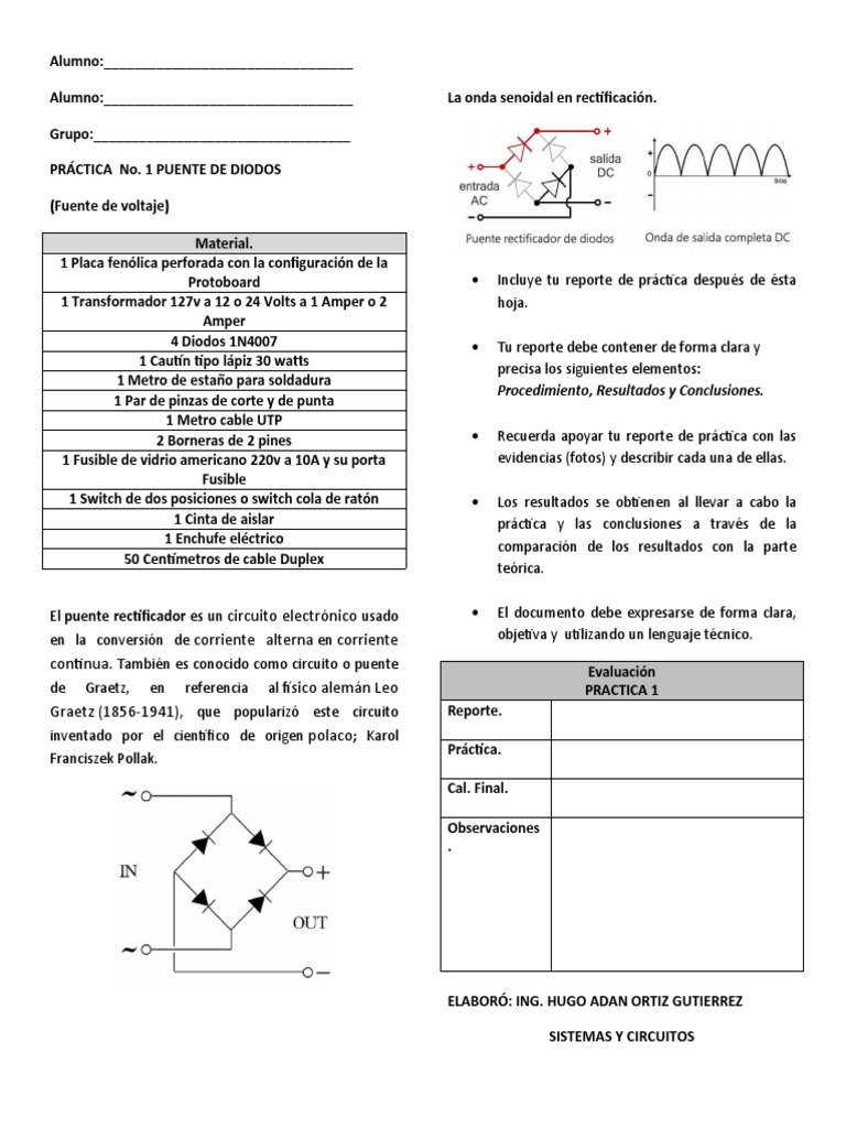 Practica 1 Puente de Diodos | PDF | Rectificador | Diodo