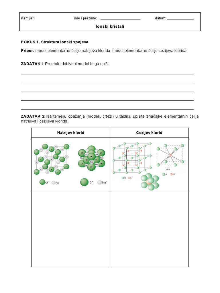 Ionski Kristali - Radni Listić | PDF