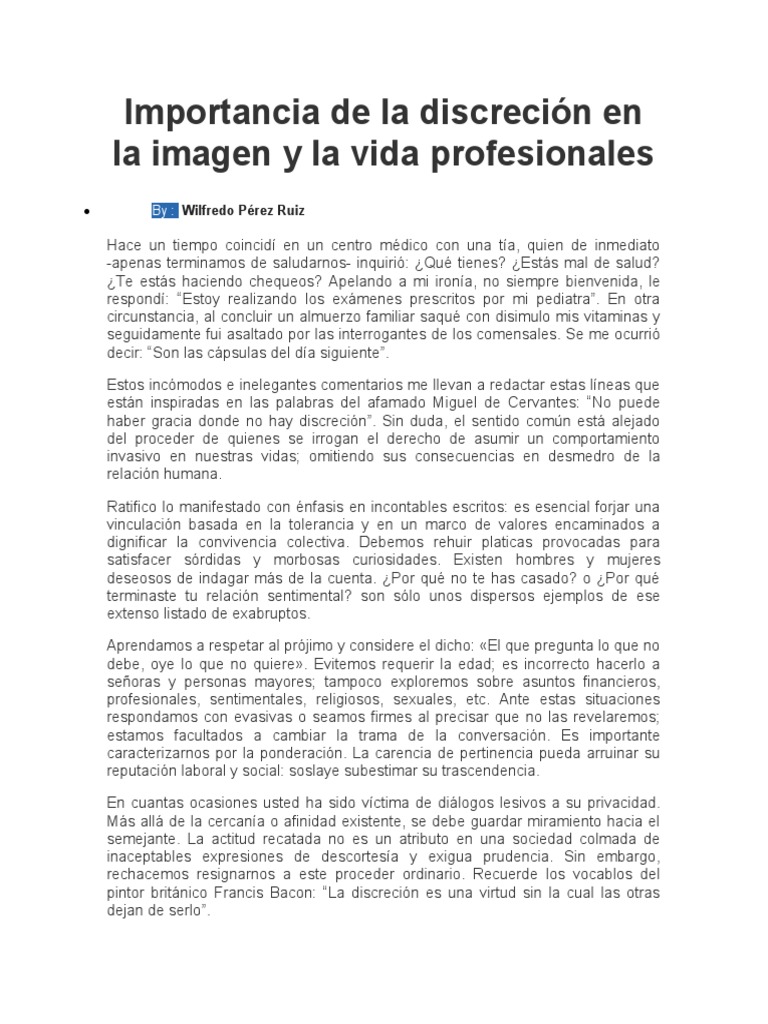 Importancia de La Discreción en La Imagen y La Vida Profesionales | PDF ...