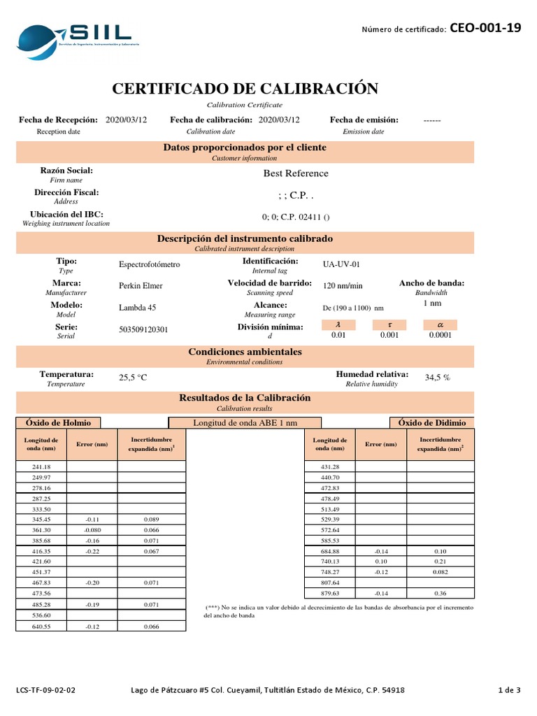 Informe de Calibración (1) | PDF | Calibración | Metrología
