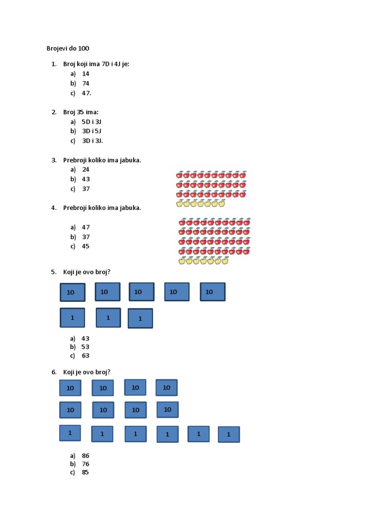 Brojevi Do 100 Listic | PDF