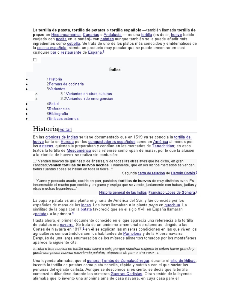Historia de la Tortilla de Patatas | PDF | Alimentos | Cocina