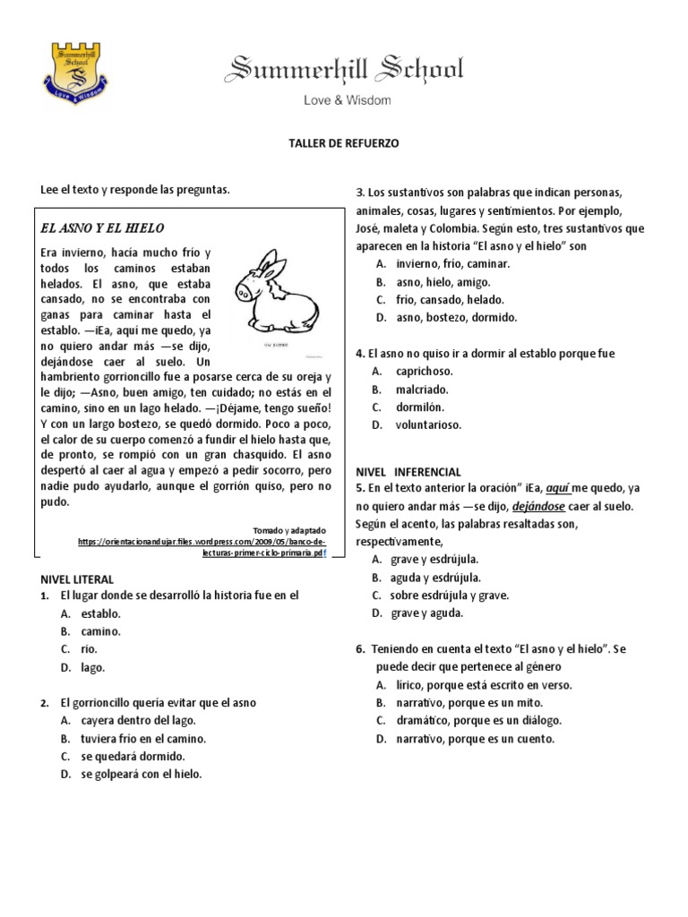 Taller de Refuerzo de Español Grado 3° | PDF | Gramática | Sintaxis