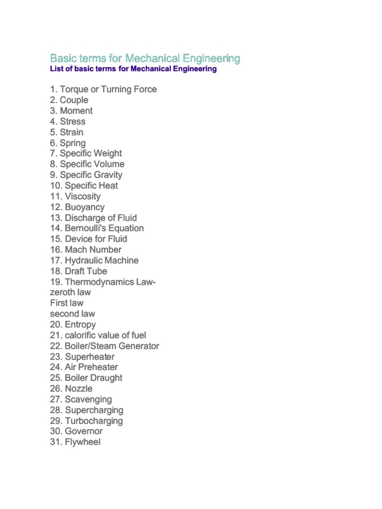 Basic Terms For Mechanical Engineering | PDF | Boiler | Turbocharger