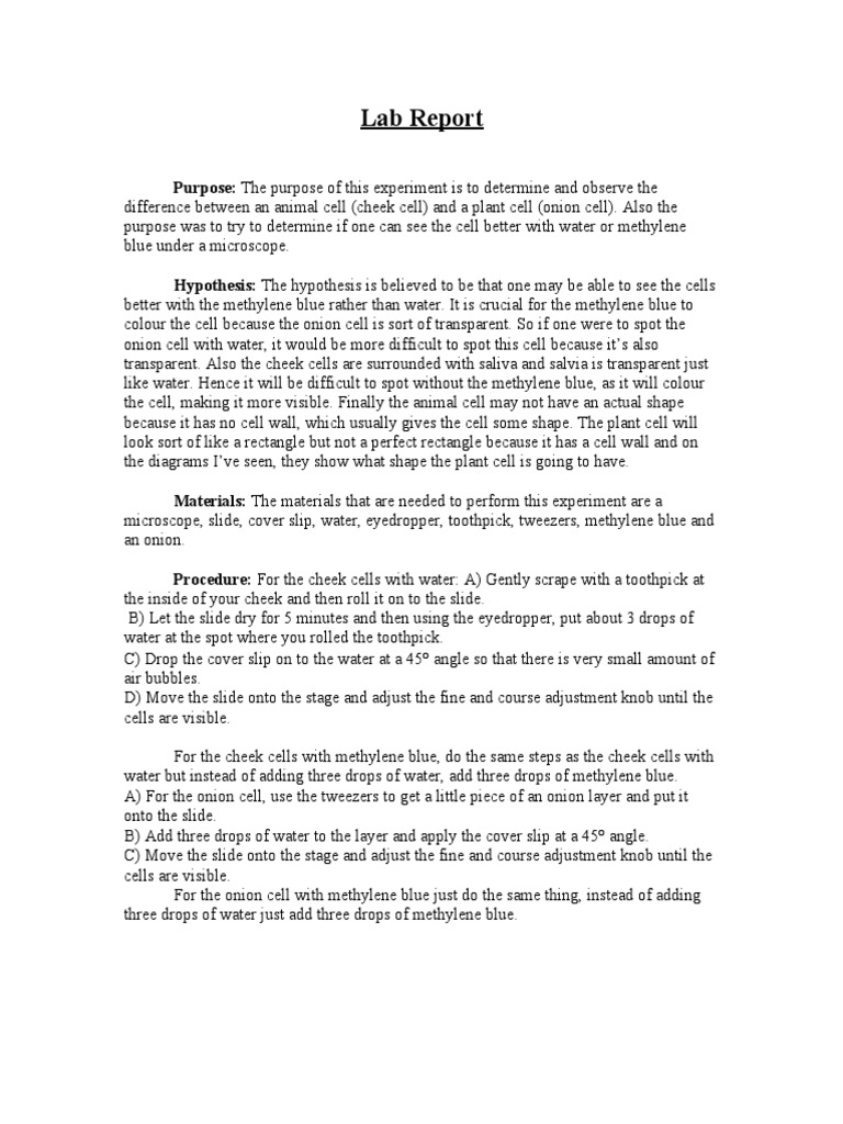 Cheek and Onion Cell Lab Report | PDF | Cell (Biology) | Observation
