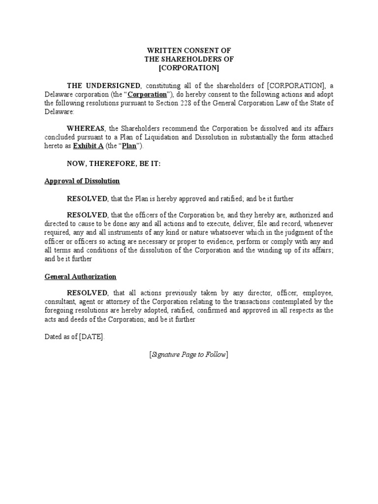 Delaware Corporate Dissolution Resolution | PDF | Delaware General ...