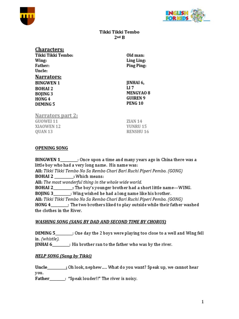 Tikki Tikki Tembo Script 2do B PDF | PDF