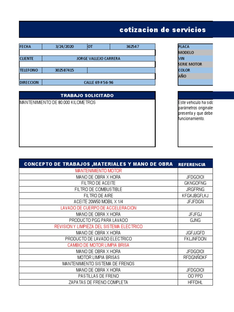 Cotizacion de Servicios | PDF | Tecnologías automotrices | Vehículos de ...