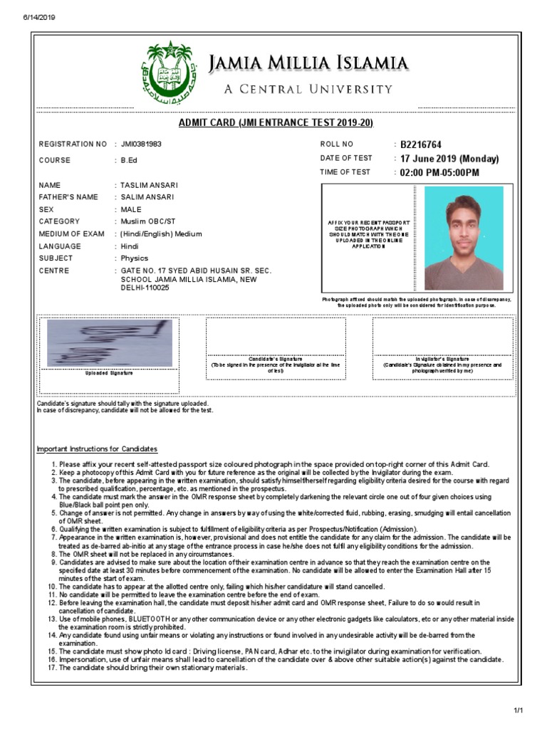 Admit Card of B.Ed. | PDF | Test (Assessment) | Government Information