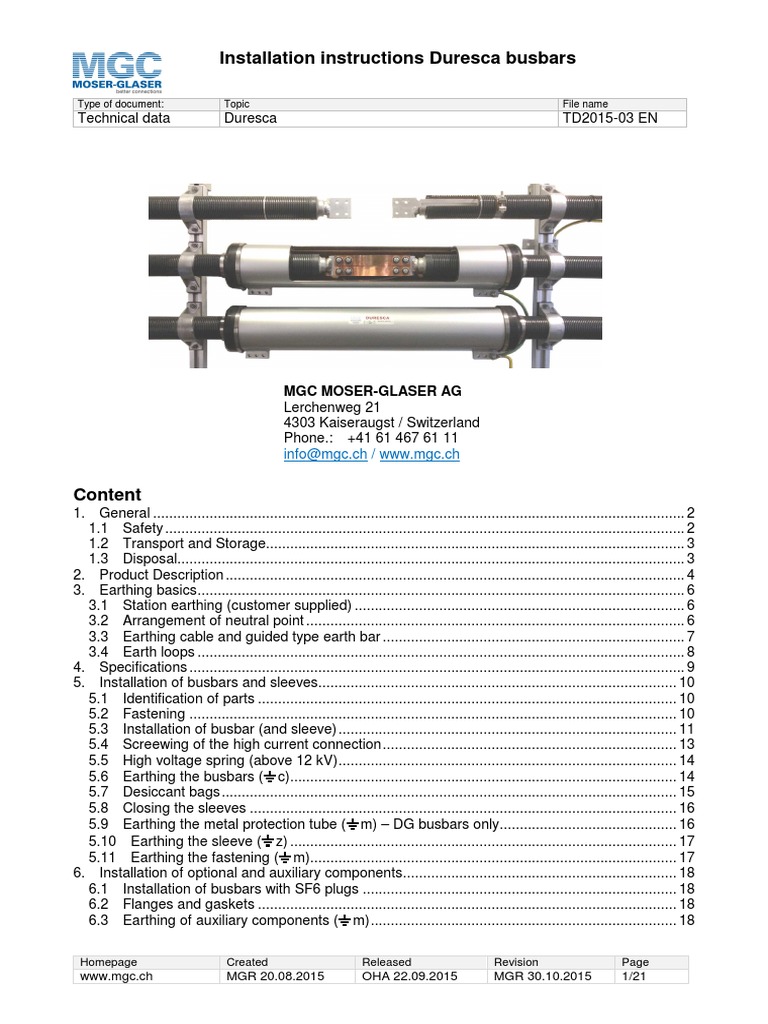 TD2015-03 EN - Installation Instruction Duresca Busbar | PDF ...