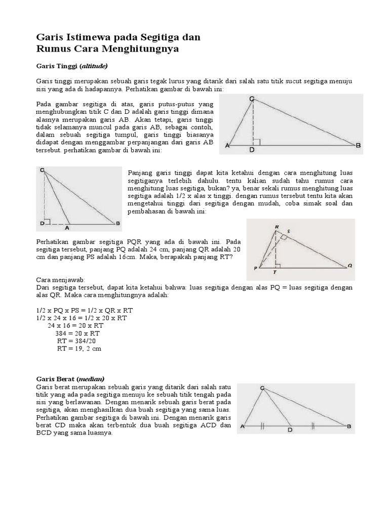 Garis Istimewa Pada Segitiga Dan Cara Menghitungnya KLS 8 | PDF