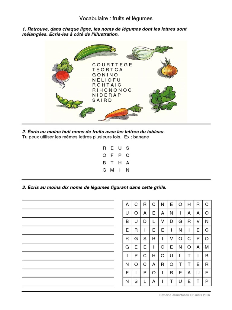 Exercices sur les fruits et légumes | PDF | Légumes | Échecs