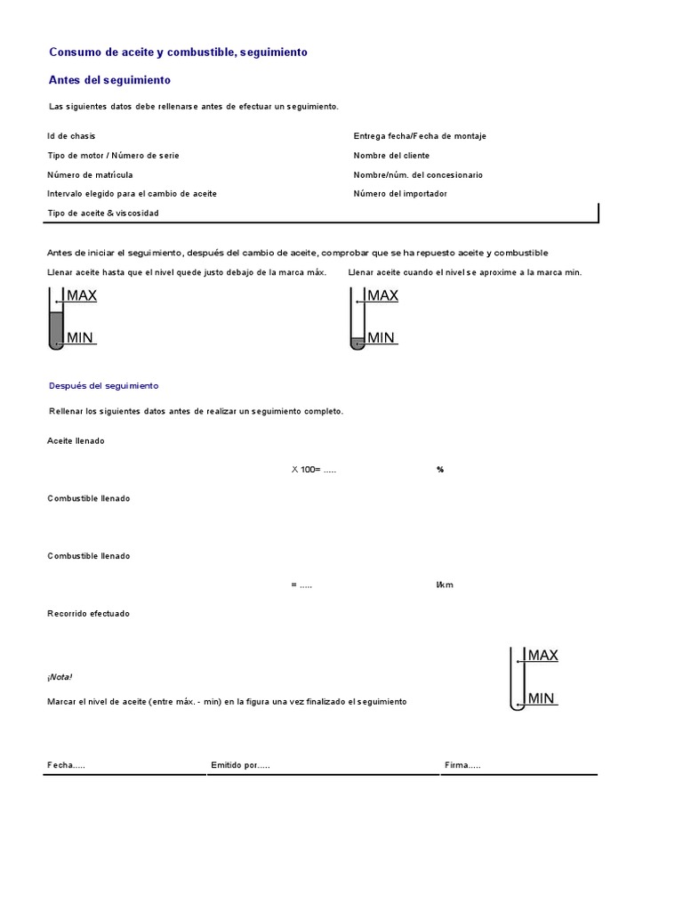 Cuadro Consumo De Aceite Y Combustible Pdf Coche Estilos De