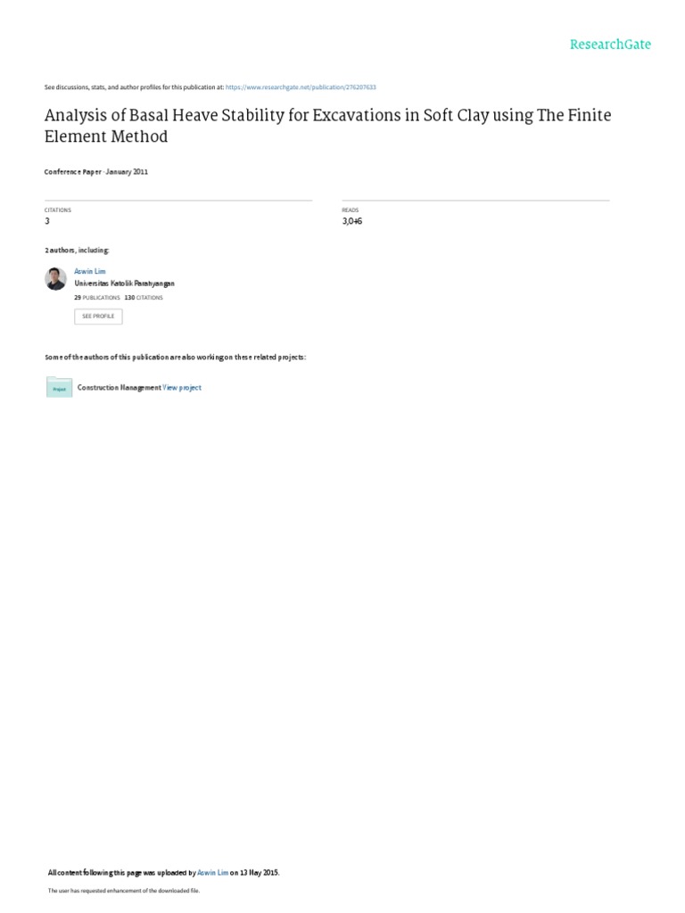 Analysis of Basal Heave Stability For Excavations in Soft Clay Using ...