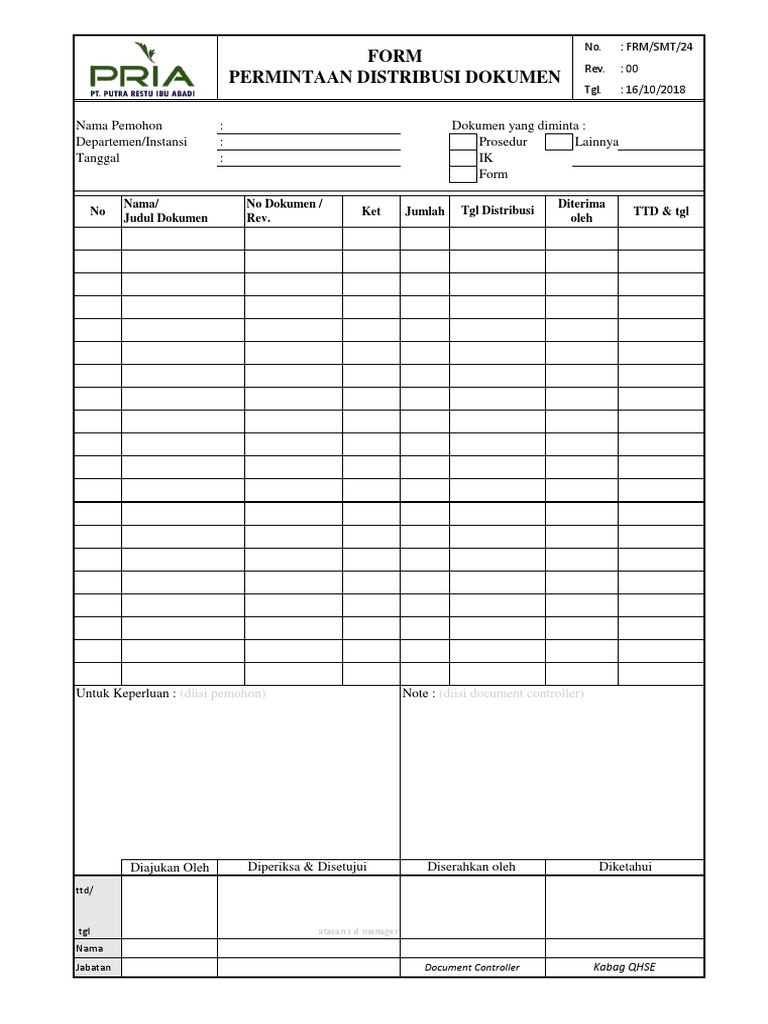 Form Distribusi Dokumen | PDF