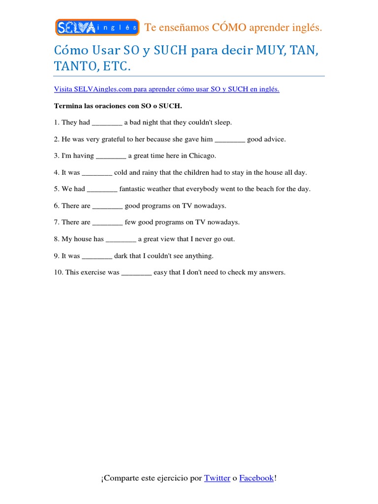 Uso de "So" y "Such" en inglés | PDF | Gramática | Lingüística