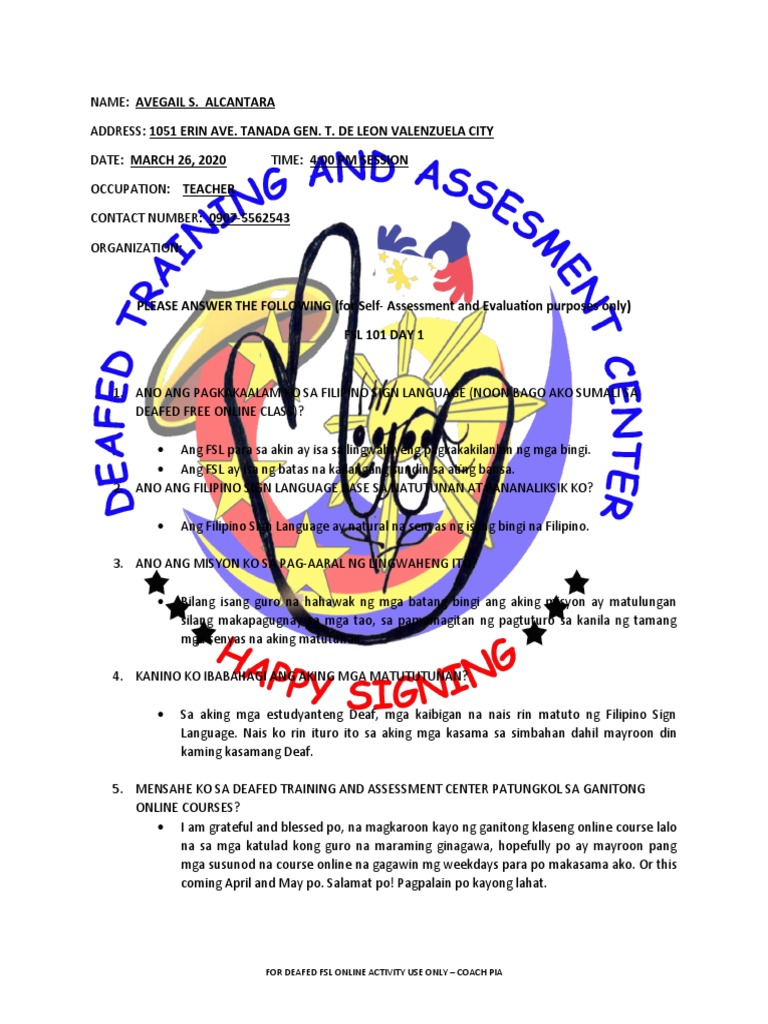 FSL ONLINE DAY 1 and 2 Activity | PDF