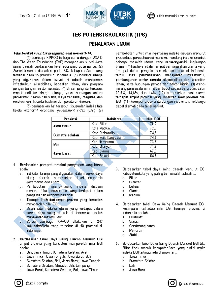 Try Out UTBK Part 11 - Saintek | PDF