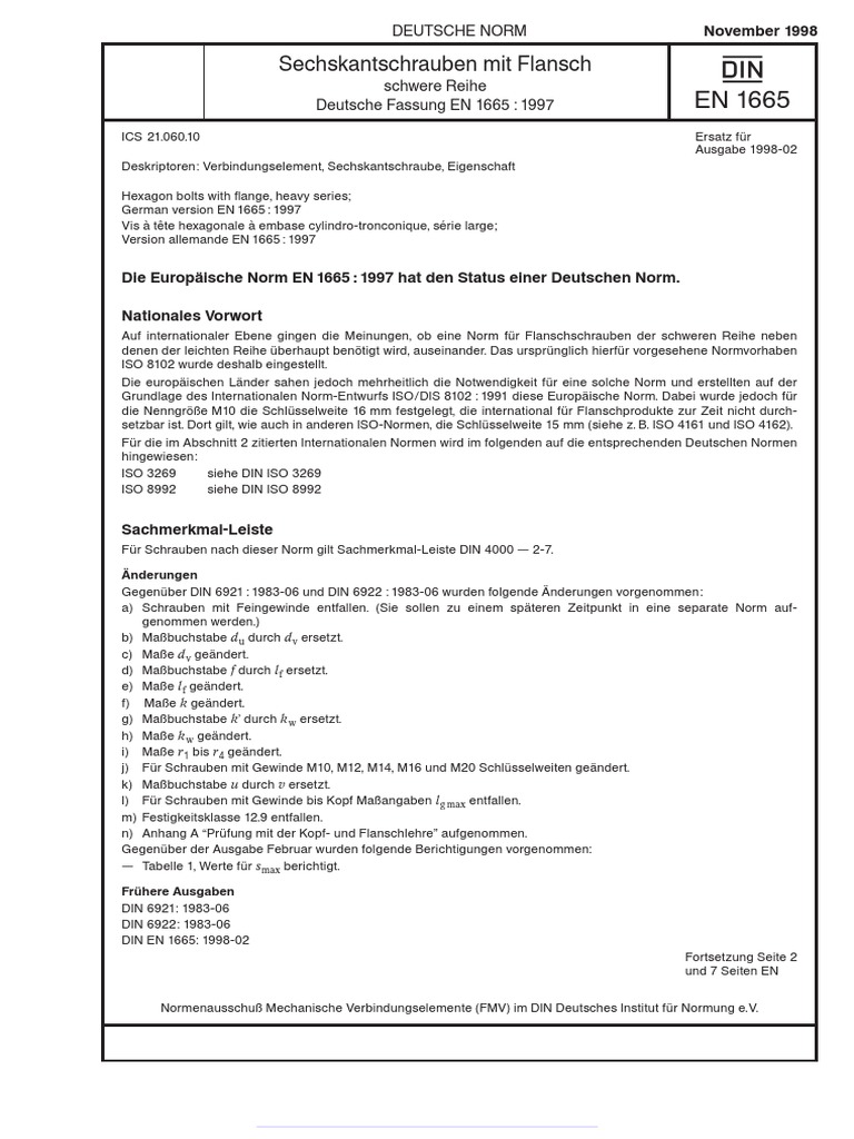 DIN EN 1665 - Flange Bolt Heavy Series PDF | PDF