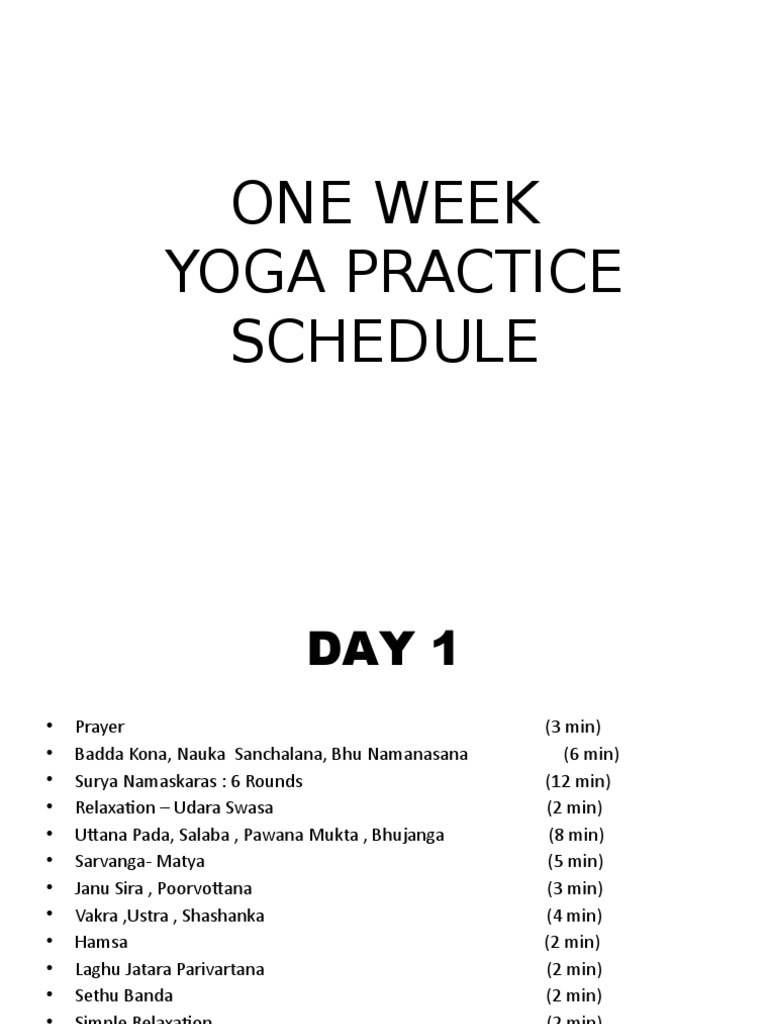 One Week Yoga Practice Schedule | Download Free PDF | Yoga | Asana