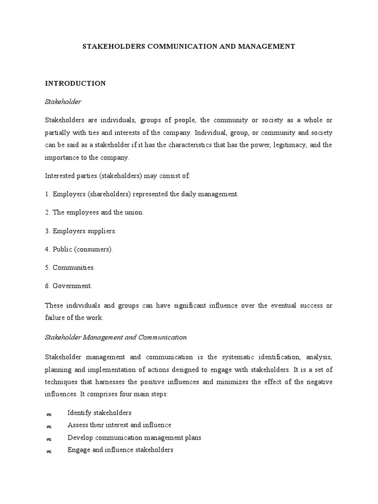 Stakeholders Management and Communication | PDF | Stakeholder ...